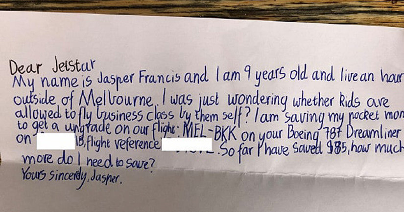 9-Year-Old Writes This Adorable Letter To Jetstar, Gets Upgraded To ...